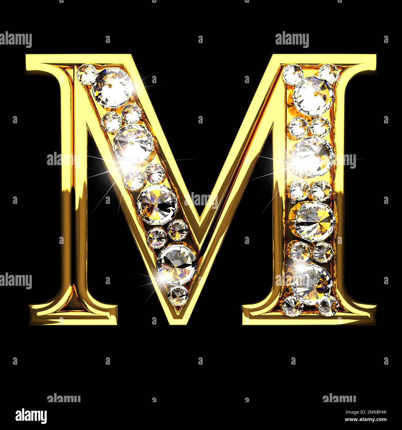 M isolated golden letters with diamonds on black Stock Photo - Alamy