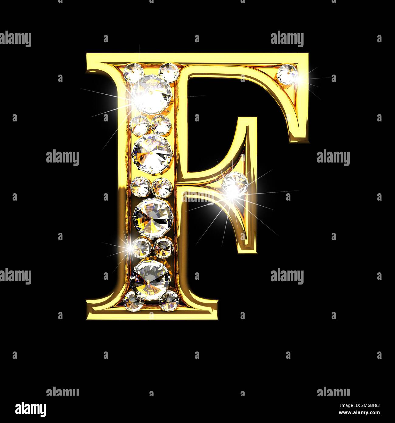 F isolated golden letters with diamonds on black Stock Photo - Alamy