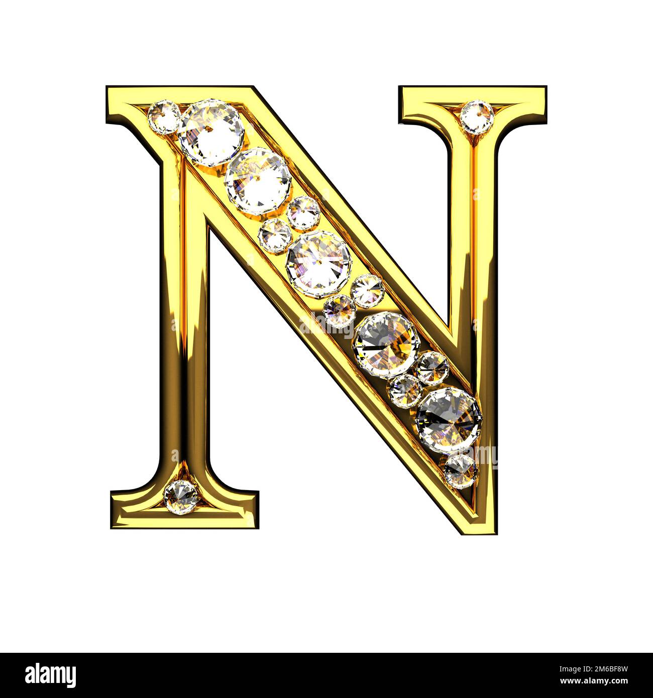 N isolated golden letters with diamonds on white Stock Photo - Alamy