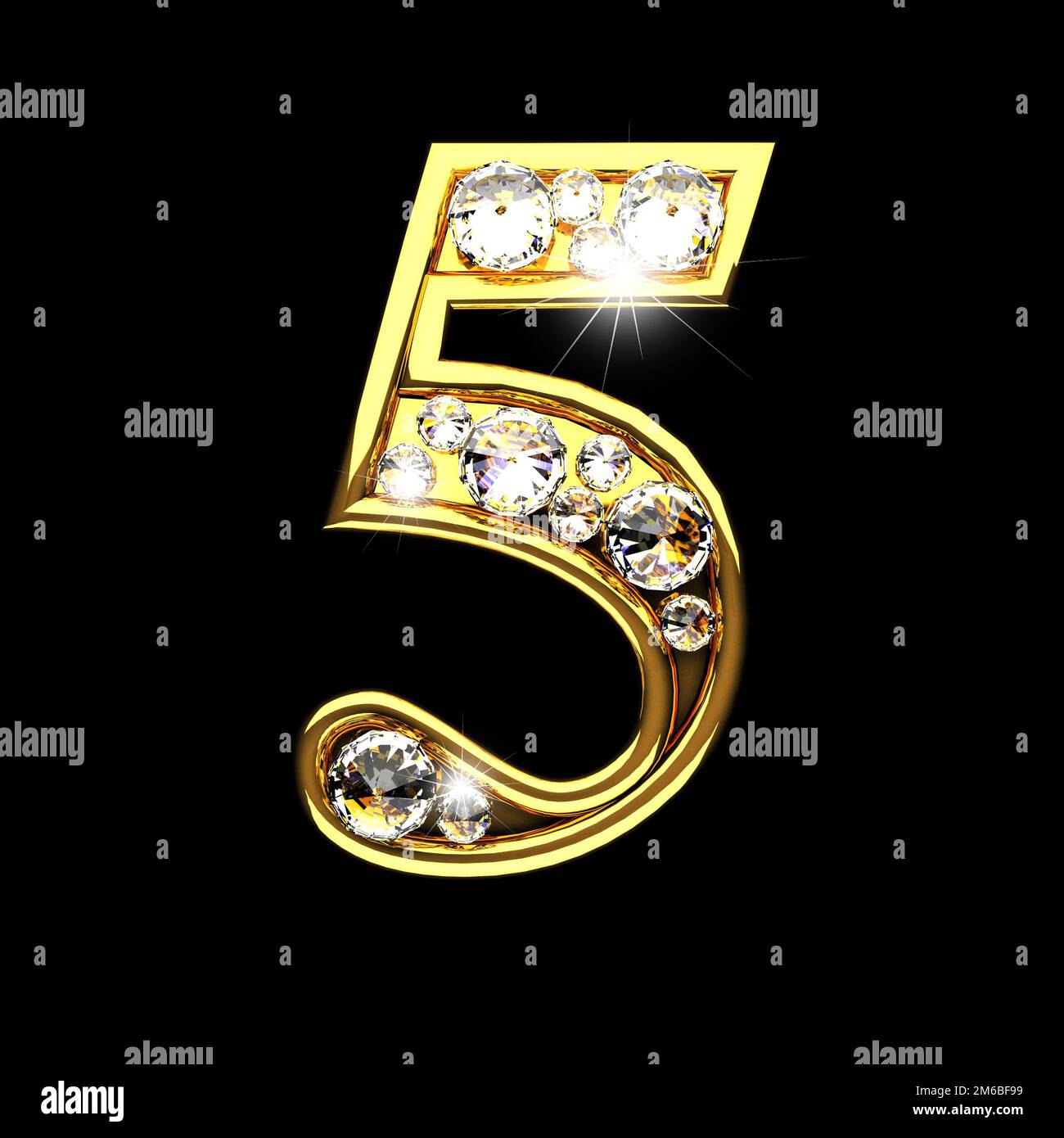 5 isolated golden letters with diamonds on black Stock Photo - Alamy
