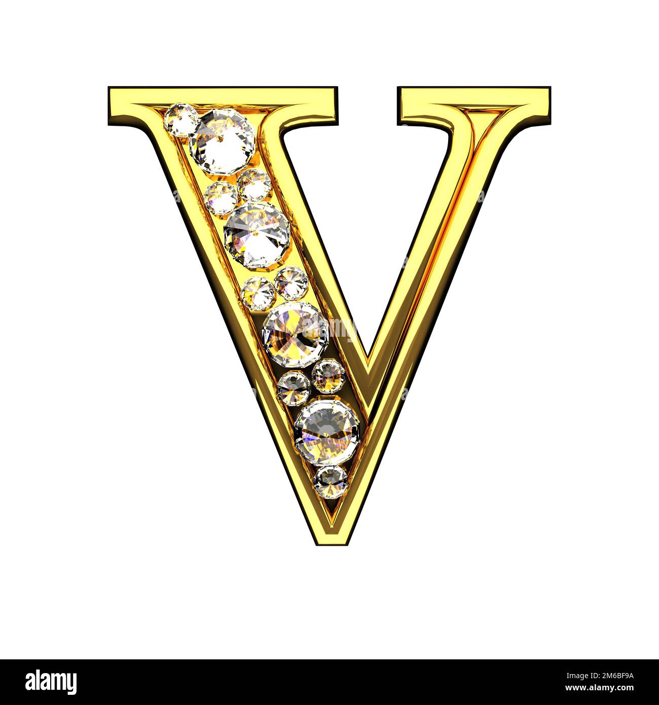 V isolated golden letters with diamonds on white Stock Photo - Alamy
