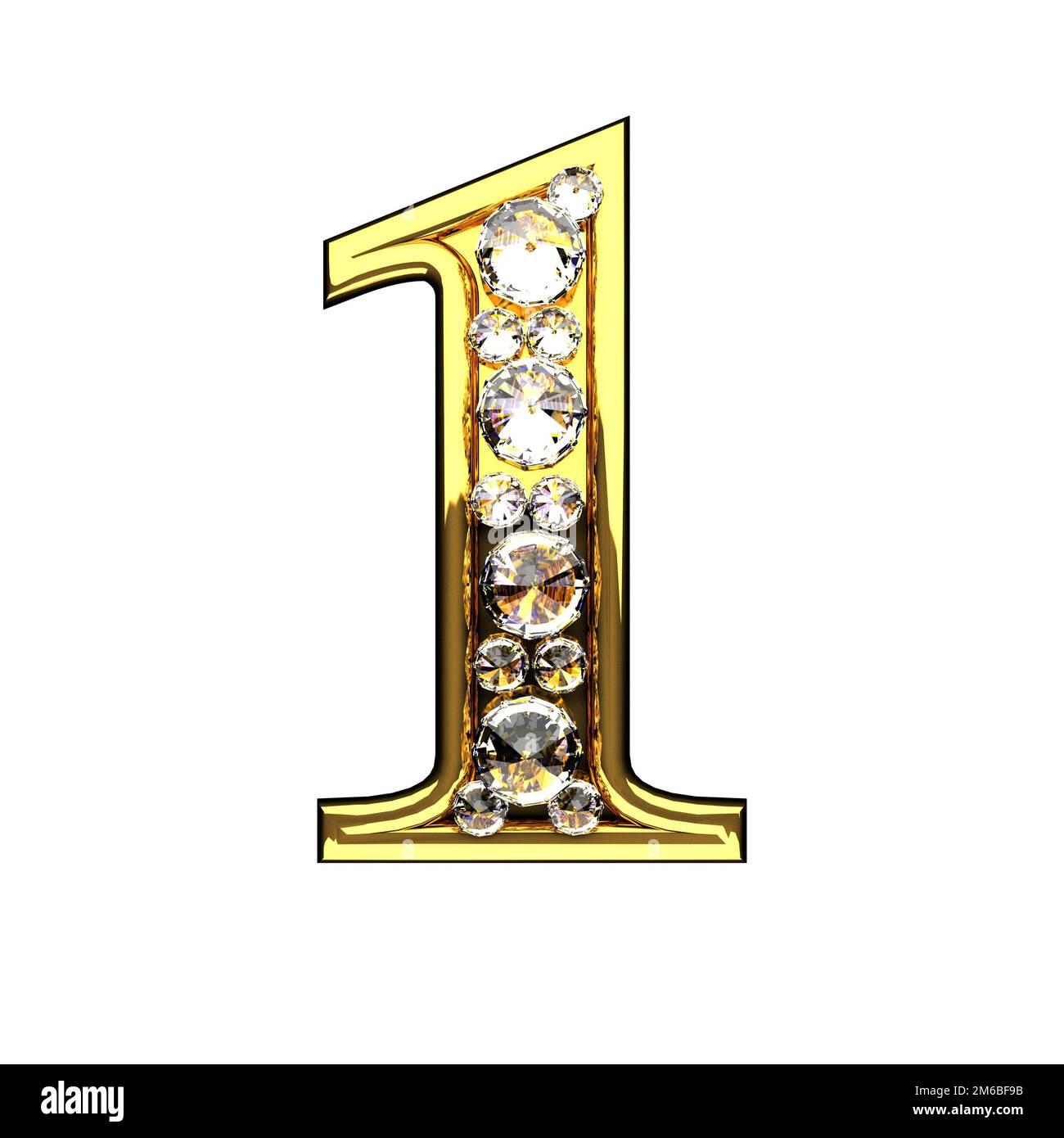 1 isolated golden letters with diamonds on white Stock Photo - Alamy