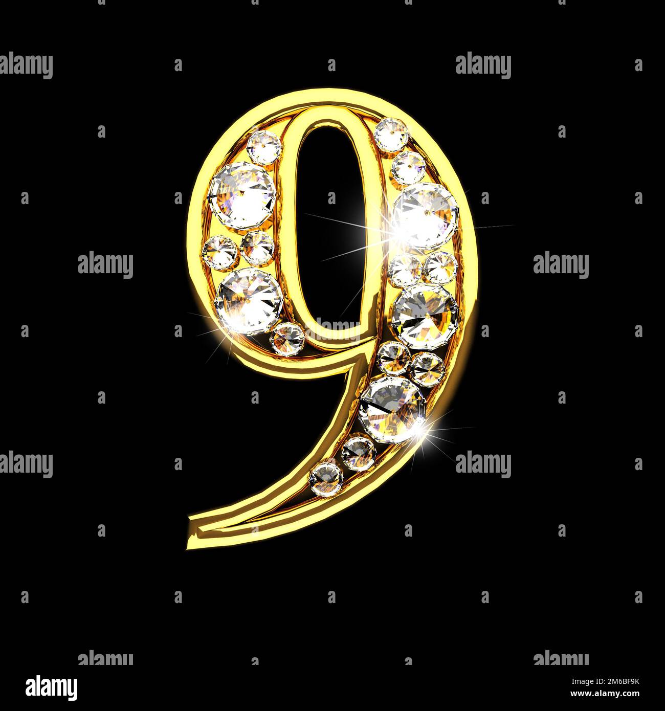 9 isolated golden letters with diamonds on black Stock Photo - Alamy