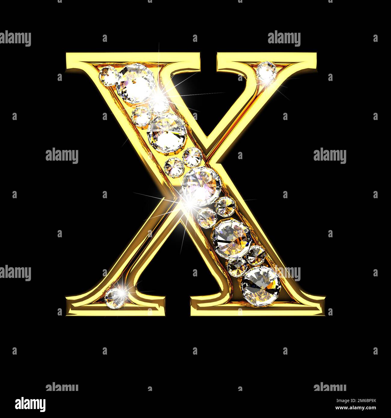X isolated golden letters with diamonds on black Stock Photo - Alamy