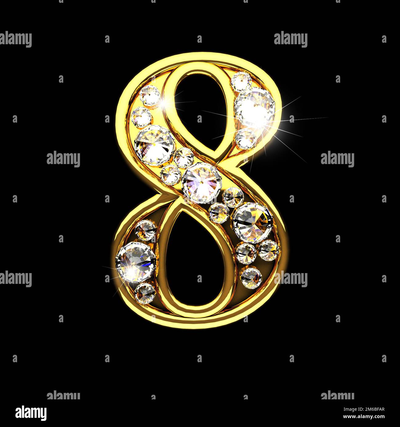 8 isolated golden letters with diamonds on black Stock Photo - Alamy