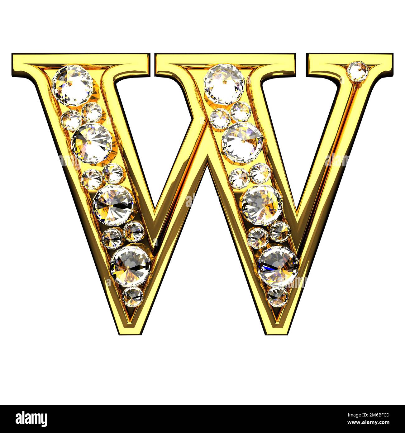 W isolated golden letters with diamonds on white Stock Photo - Alamy