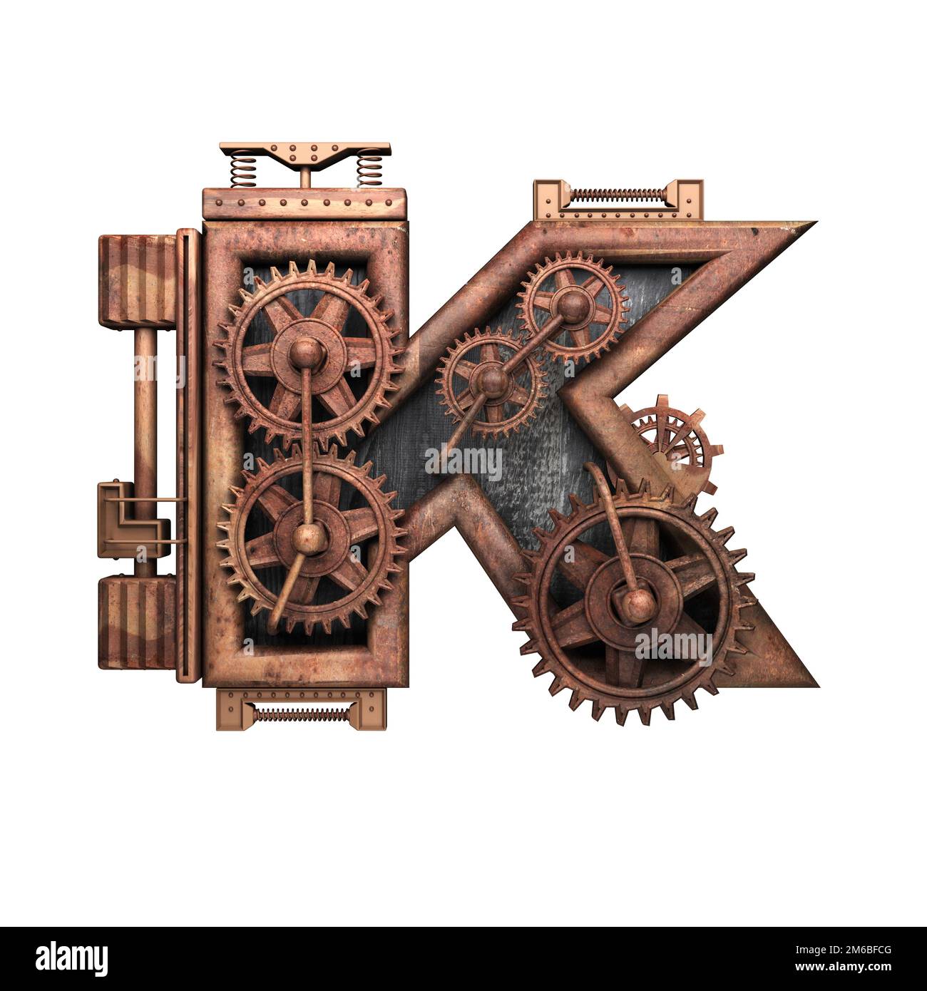 K isolated rusted letter with gears on white Stock Photo - Alamy