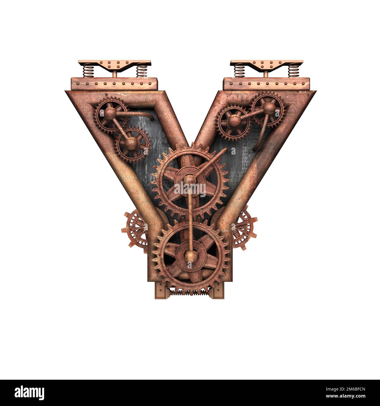 Y isolated rusted letter with gears on white Stock Photo - Alamy
