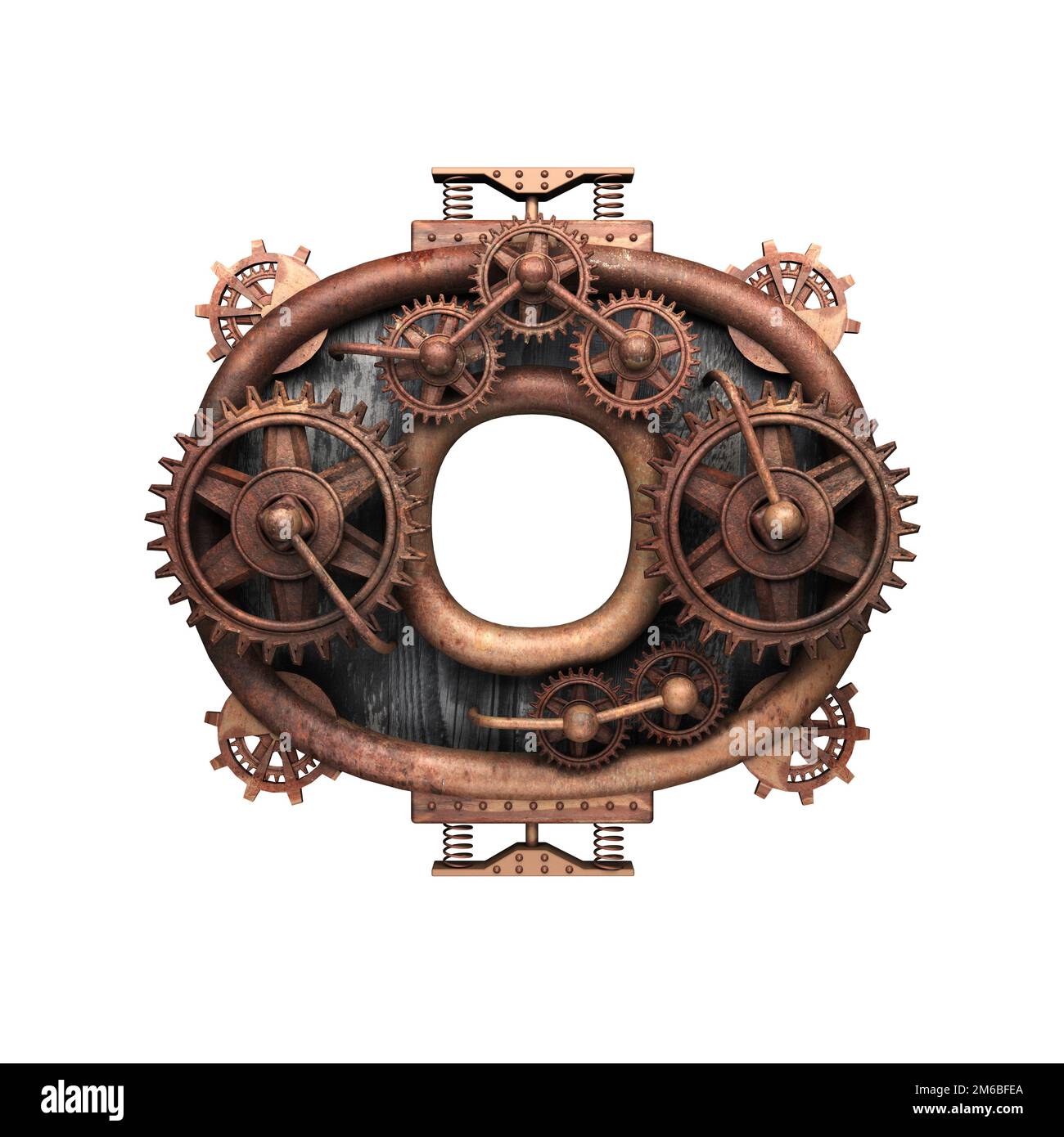 O isolated rusted letter with gears on white Stock Photo - Alamy