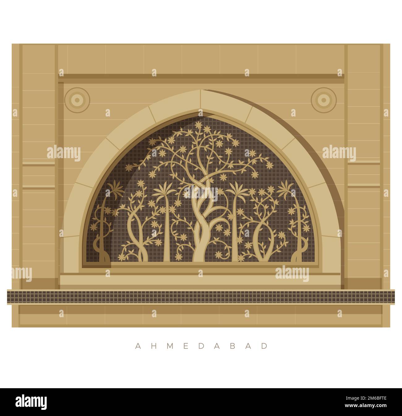 Ahmedabad City - Sidi Saiyyed Mosque - Jali - Illustration as EPS 10 ...