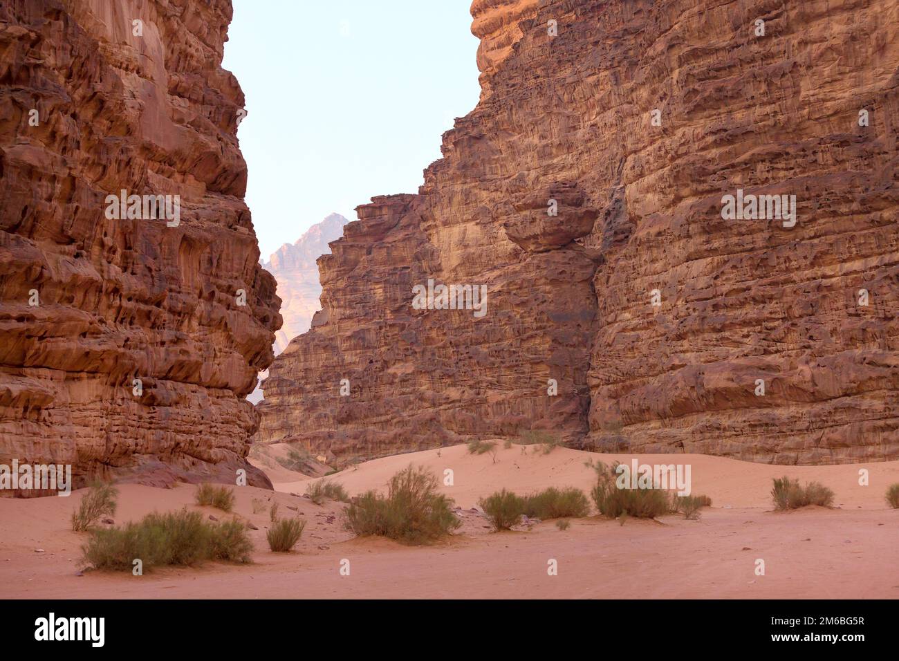 Wadi Rum Desert, Jordan. The red desert and Jabal Al Qattar mountain ...