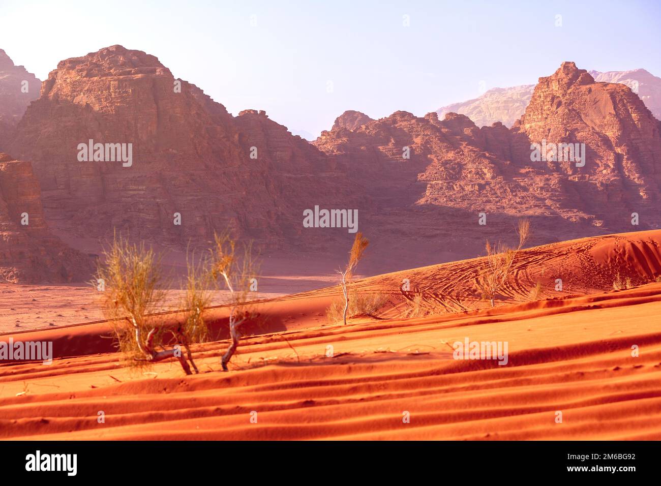 Jordan, Wadi Rum red dune sand and beautiful rocks landscape Stock ...