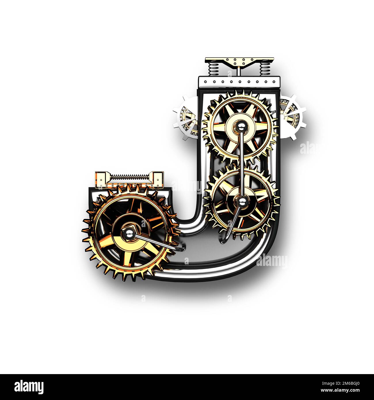 J isolated metal letter with gears on white background Stock Photo - Alamy