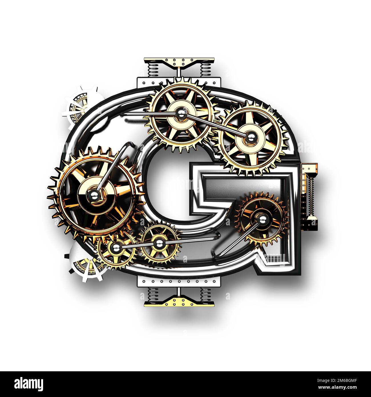 G isolated metal letter with gears on white background Stock Photo - Alamy