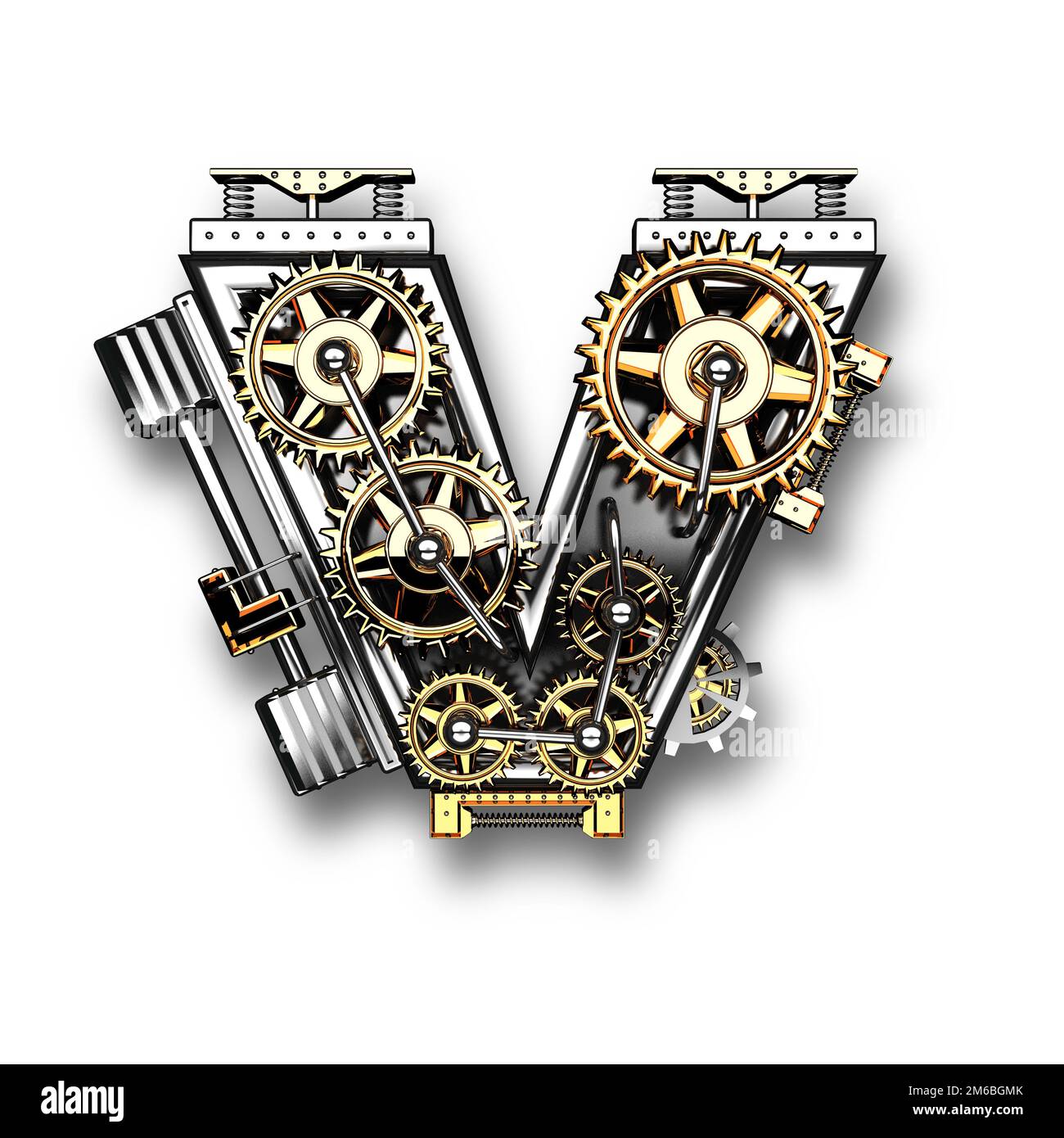 V isolated metal letter with gears on white background Stock Photo - Alamy
