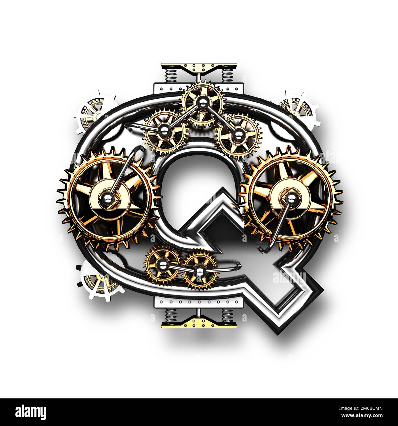 Q isolated metal letter with gears on white background Stock Photo - Alamy