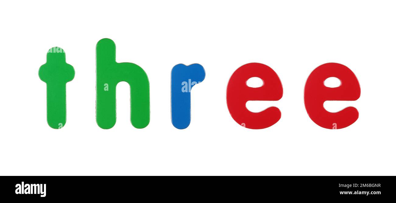 three coloured magnetic letters on white with clipping path Stock Photo ...