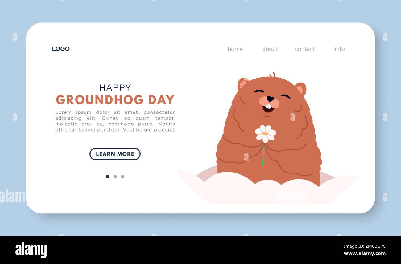 Groundhogs landing. Happy groundhog day. Marmot or beaver wild animal ...