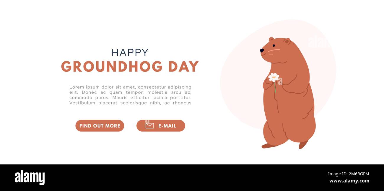 Groundhogs banner. Happy groundhog day. Marmot or beaver wild animal ...