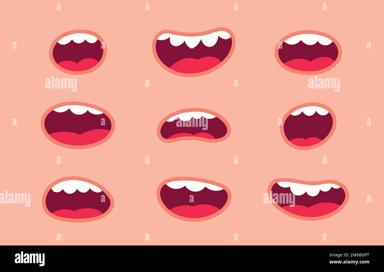 Cartoon mouth smile. Face laugh with tooth and tongue. Flat vector ...