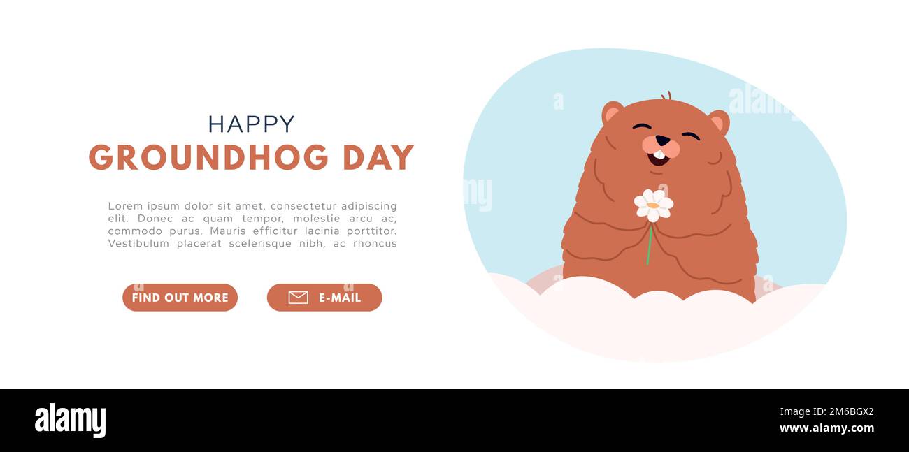 Groundhogs banner. Happy groundhog day. Marmot or beaver wild animal ...