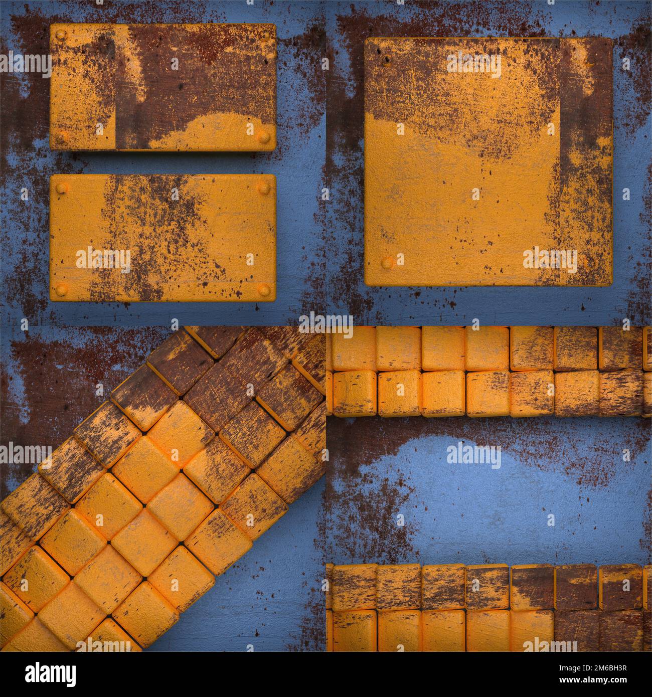 Rusted blue painted metal wall background set Stock Photo - Alamy