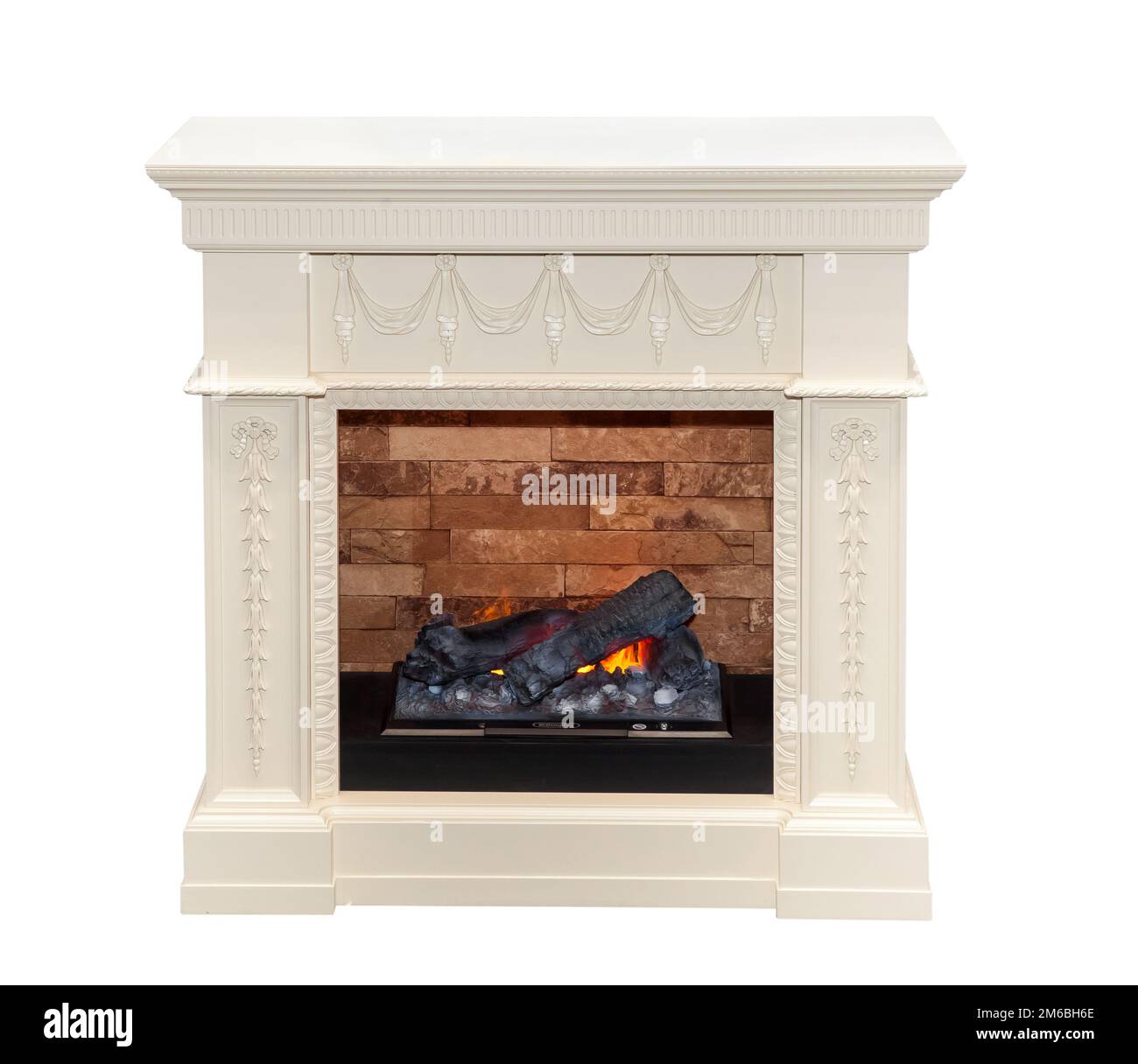 White fireplace isolated on white background Stock Photo - Alamy
