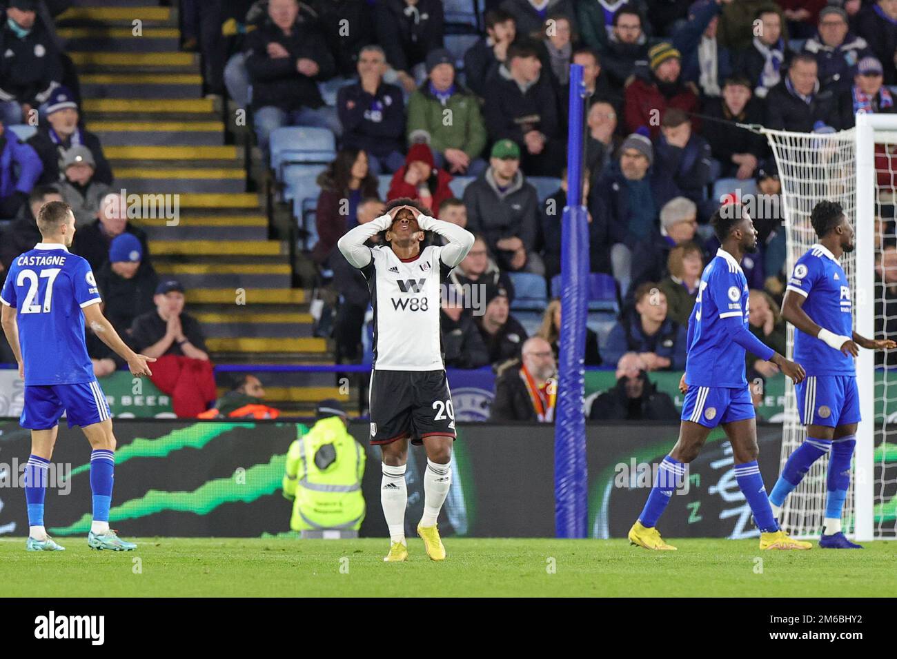 Willian #20 of Fulham reacts after his shot goes wide during the ...