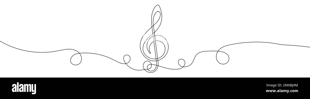Continuous line drawing of treble clef. Music note one line icon. One ...
