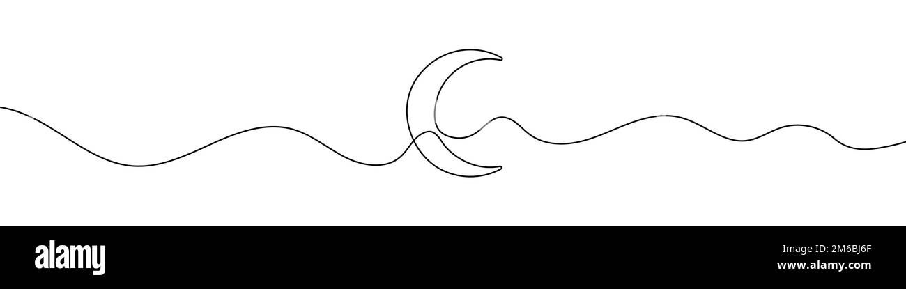 Continuous linear drawing of moon icon. One line drawing background ...