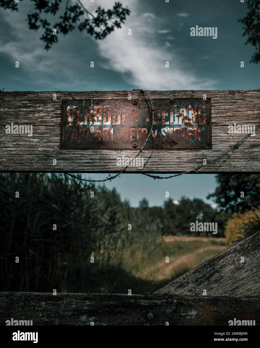 A vertical shot of a Dutch access prohibited sign in Spoordonk the ...