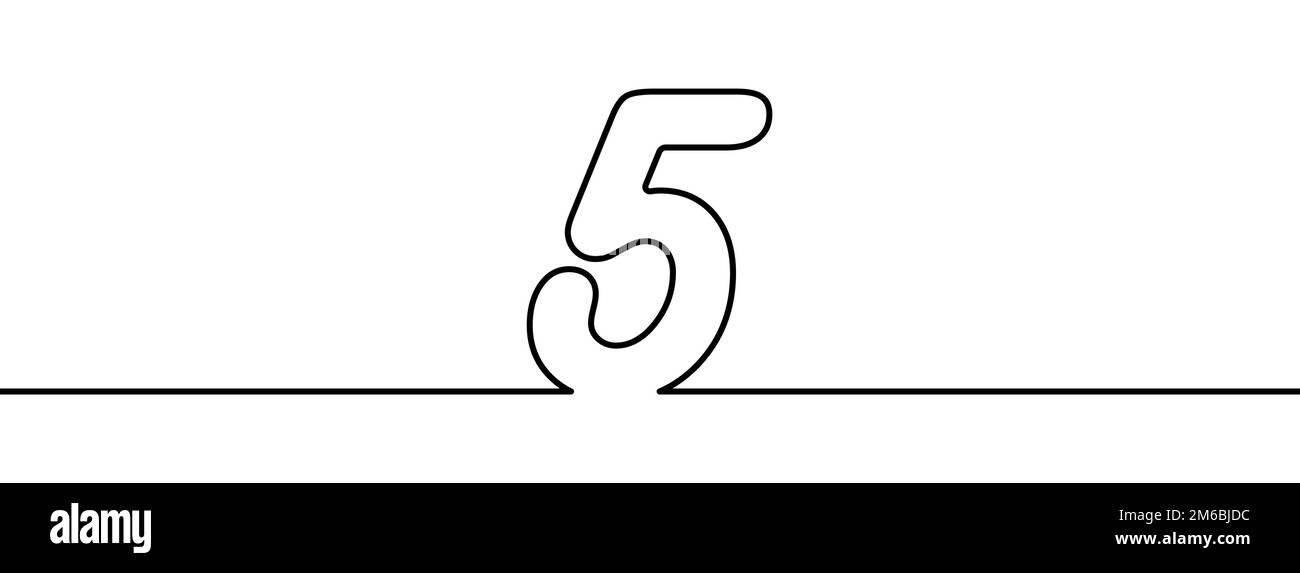 Number 5 in continuous line drawing style. Line art of number five ...