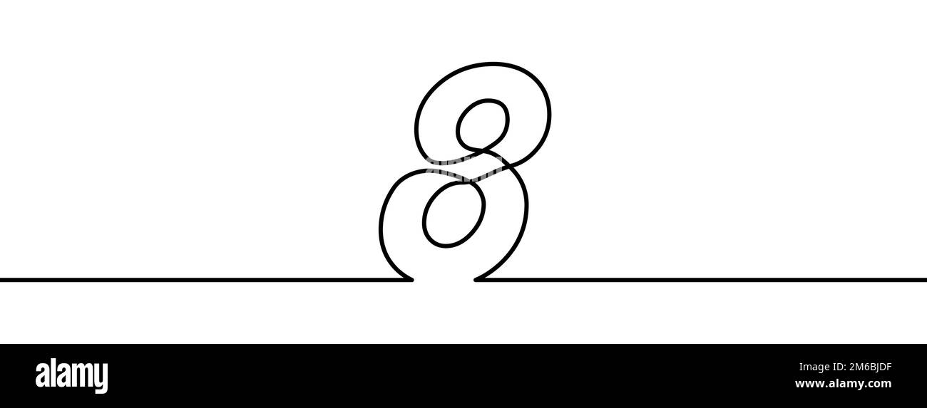 Number 8 in continuous line drawing style. Line art of number eight ...