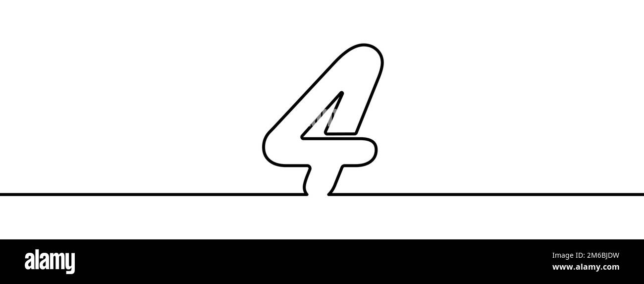 Number 4 in continuous line drawing style. Line art of number four ...