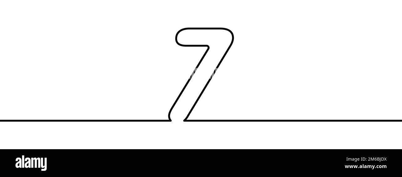Number 7 in continuous line drawing style. Line art of number seven ...