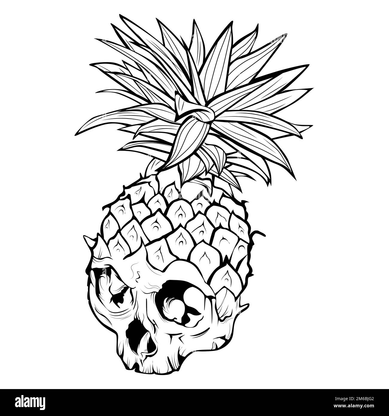 Vector outline skull pineapple. Countour of Exotic tropical fruit ...