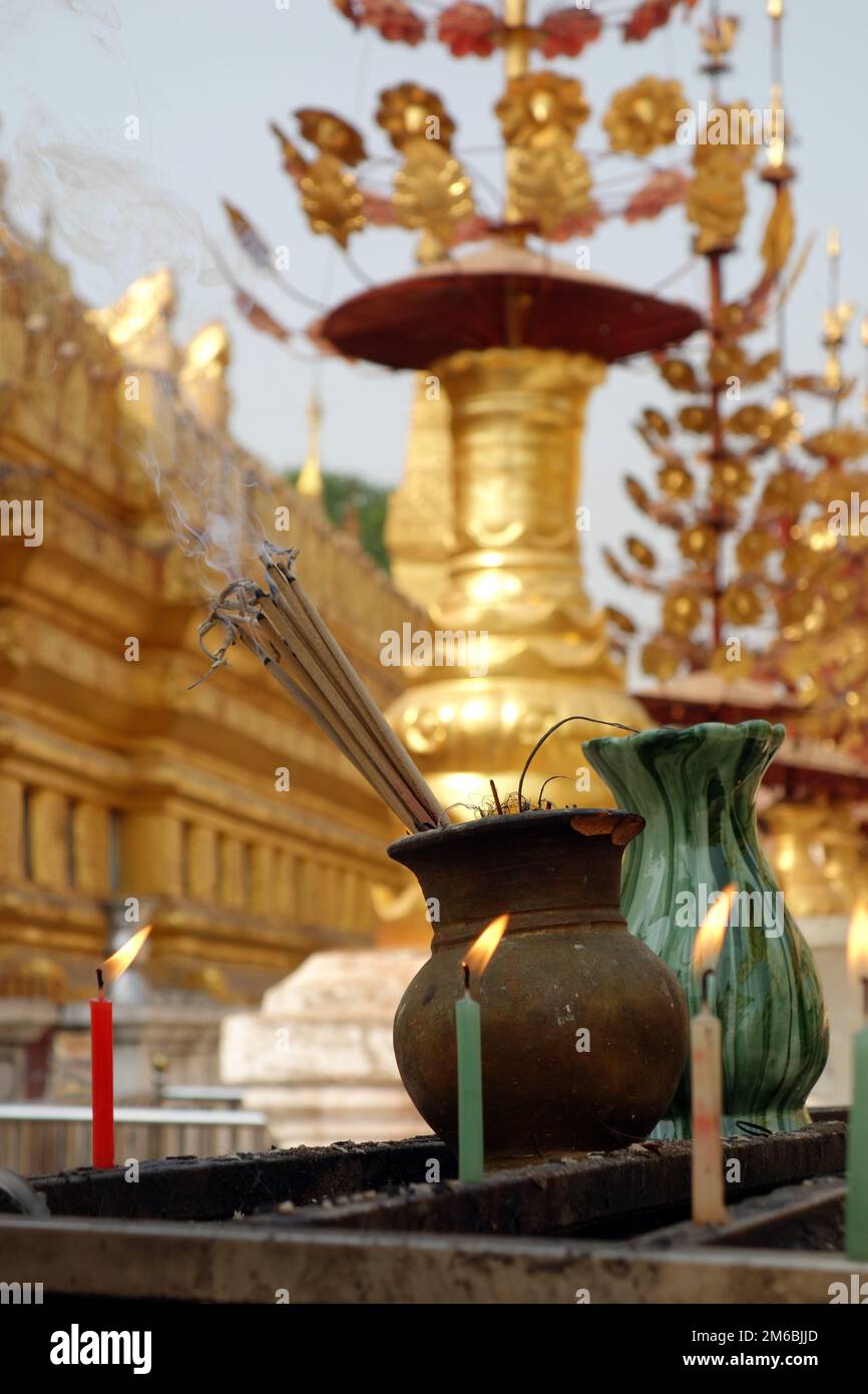 Incense Sticks Burning with Smoke Stock Photo - Alamy