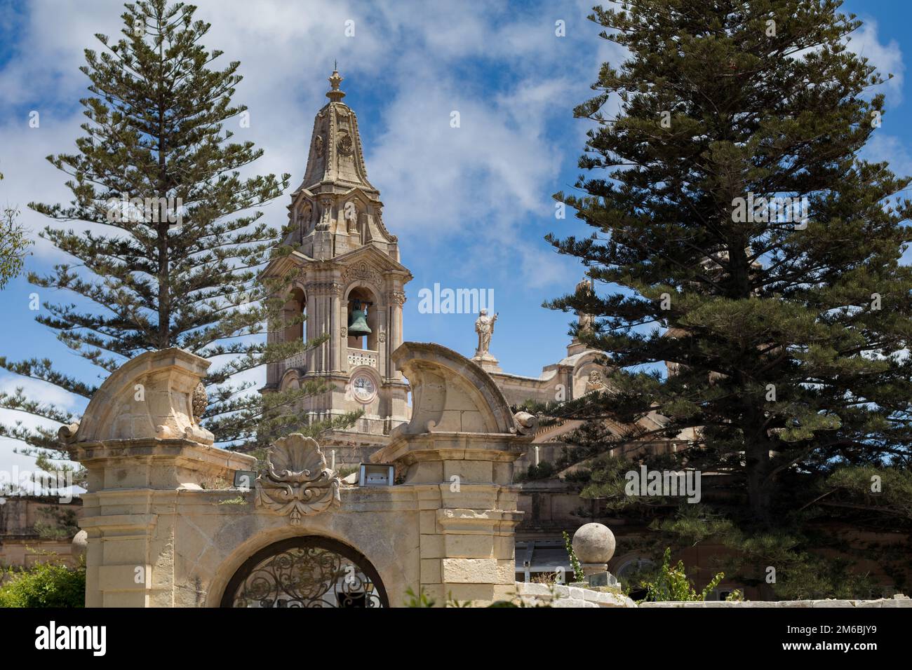 Beautiful limestone archway in front of Naxxar parish church, viewed ...