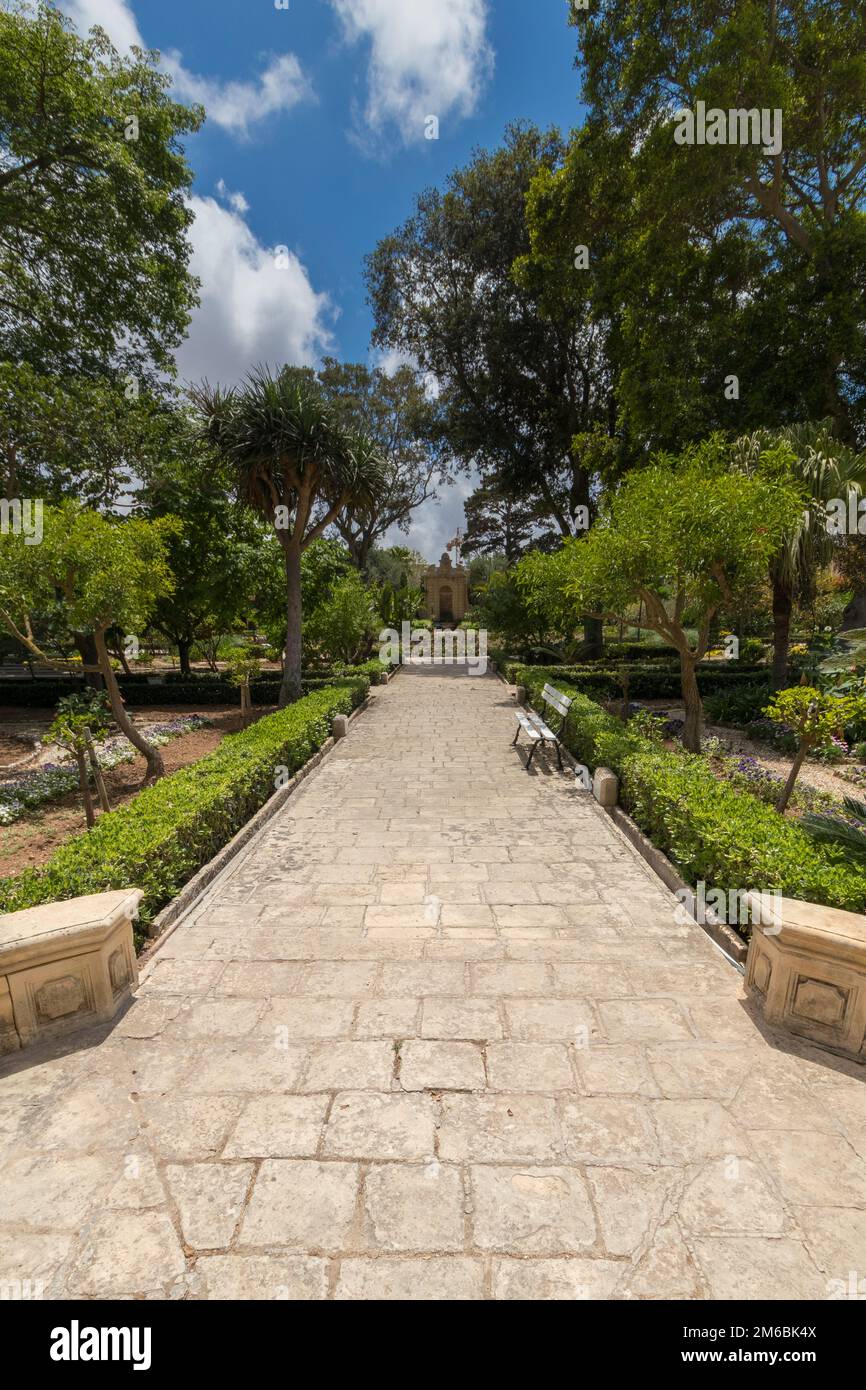 Limestone path in beautiful summer gardens of Palazzo Parisio, Naxxar ...