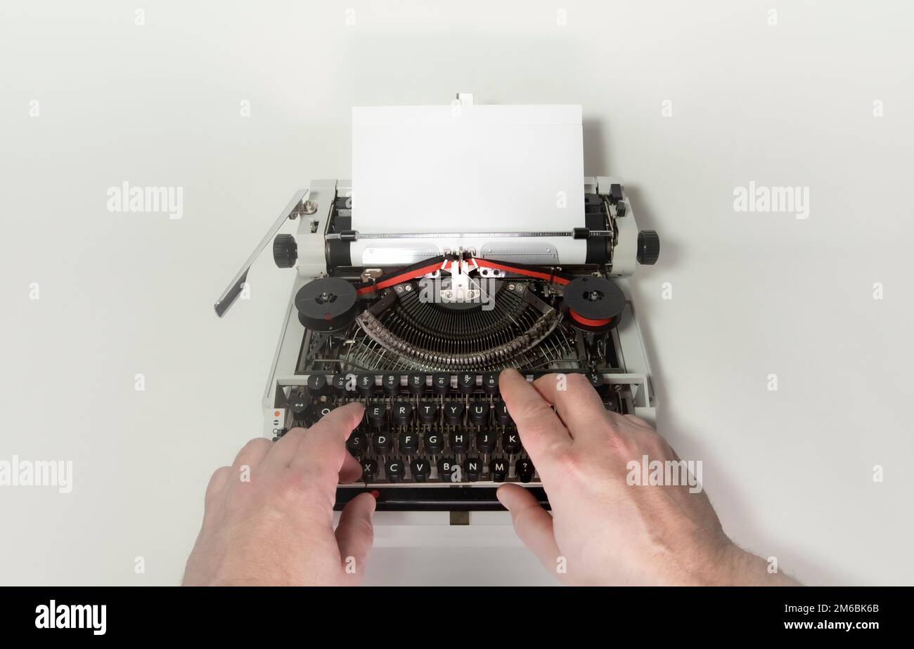A typewriter 70s with red printed ribbon without top cover Stock Photo ...