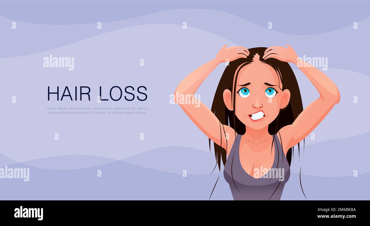 Girl with hair problem, fall, alopecia, damage, cartoon style Stock ...