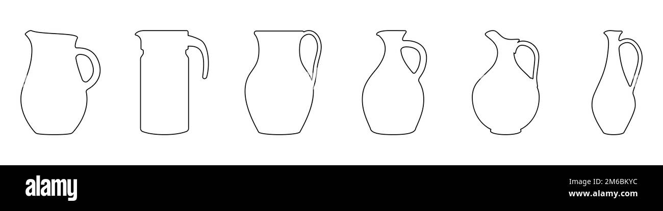 Jug linear icon. Set of jugs silhouettes isolated on white background ...