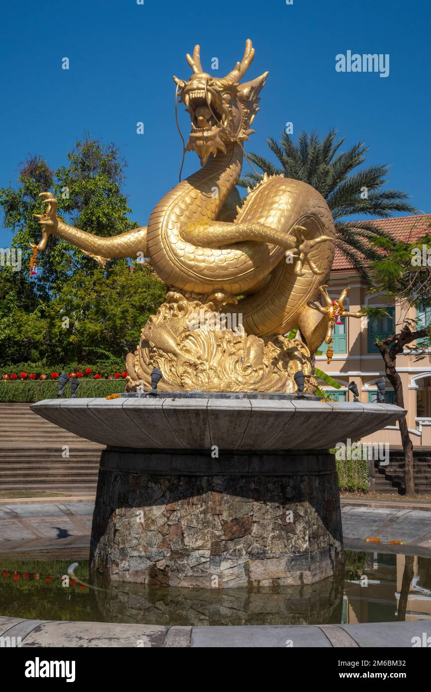 Hai Leng Ong Statue Golden Dragon Monument in Phuket Town in Thailand ...