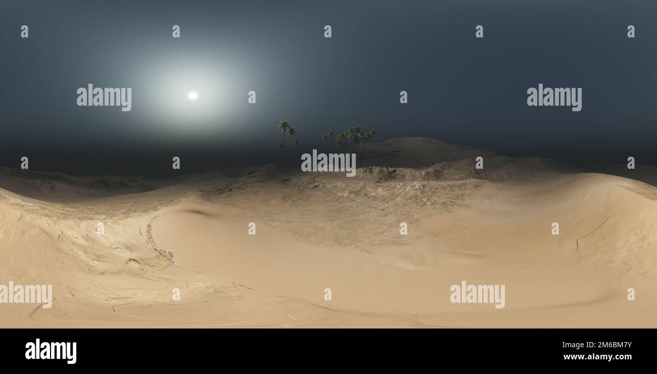 Panorama of palms in desert at sand storm. made with the one 360 degree ...