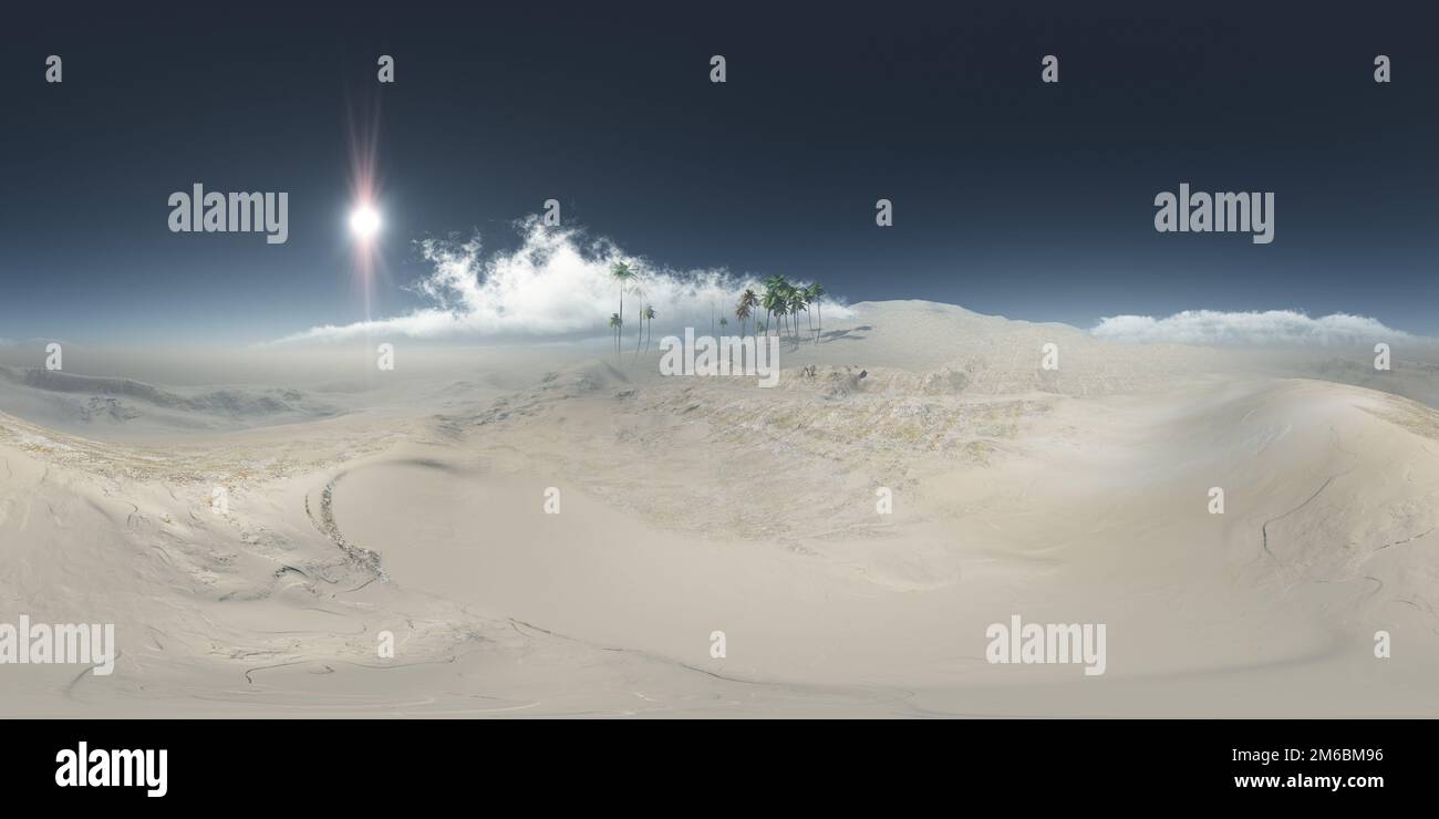 Panorama of palms in desert at sand storm. made with the one 360 degree ...