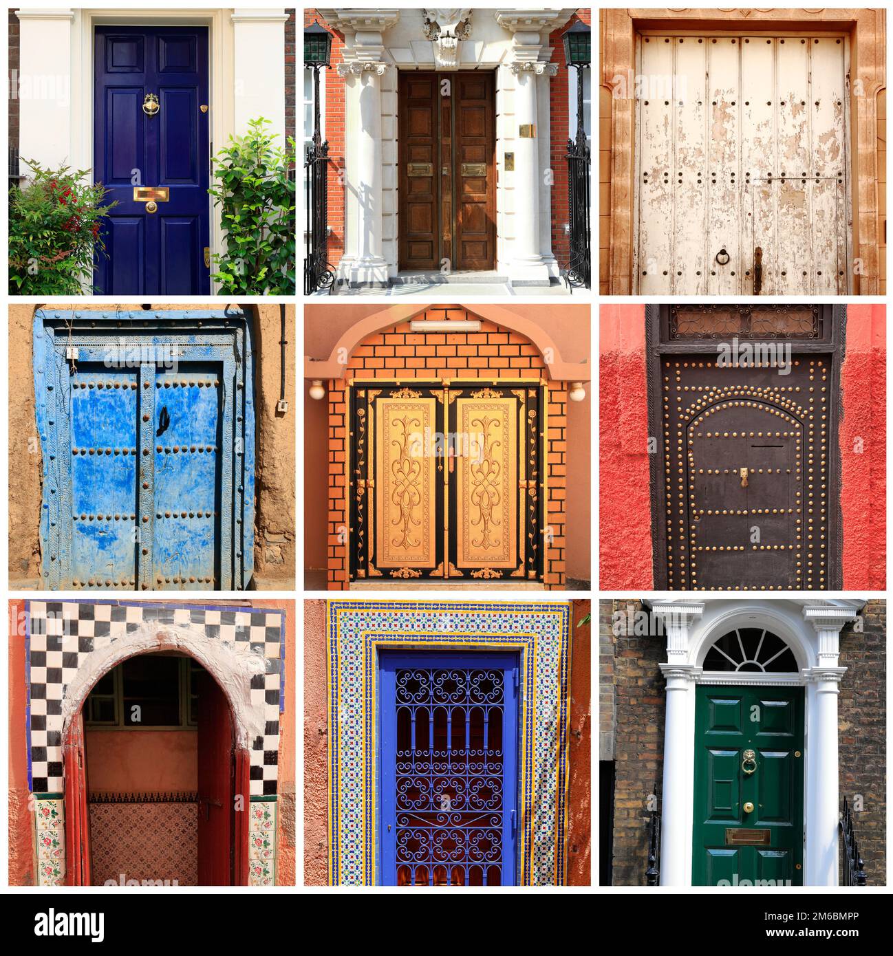 Collage of different doors and gates from all over the World Stock ...
