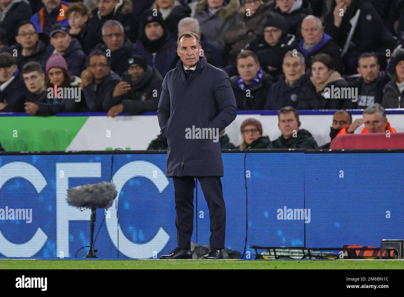 Brendan Rodgers manager of Leicester City looks on during the Premier ...