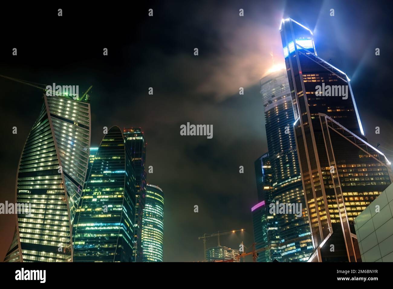 Moscow-City buildings under construction at night, Moscow, Russia ...