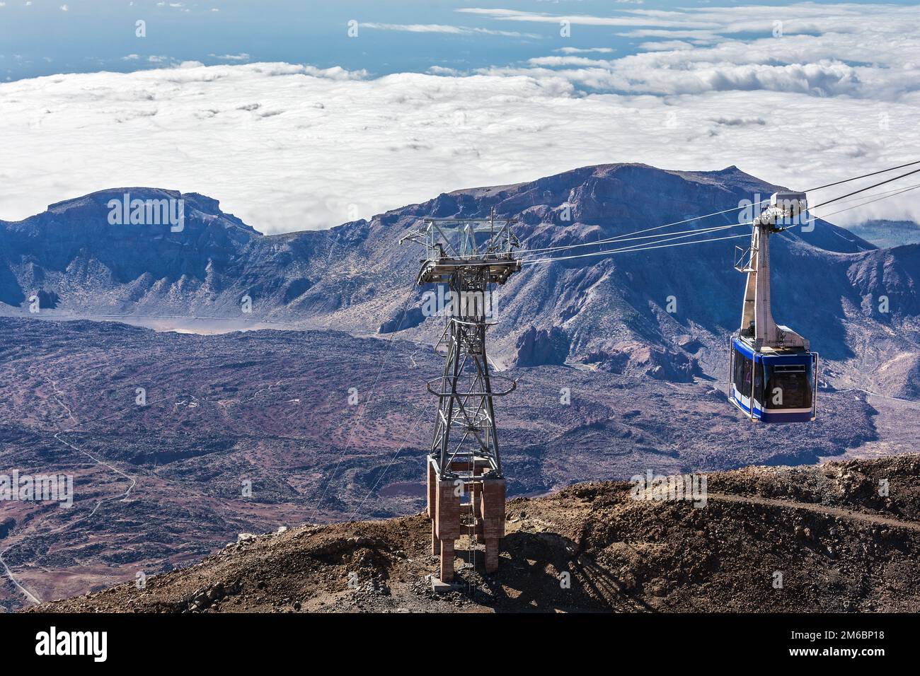 Cabin cableway on the island of Tenerife for the ascent and descent of ...