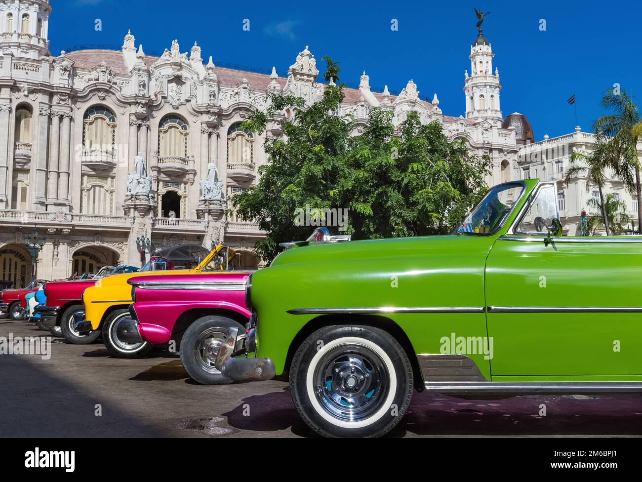 American beautiful Cabriolet classic cars parked in the old town from ...